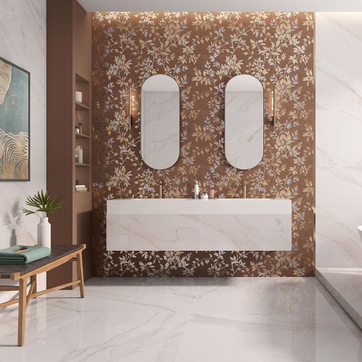 Klinker Delicate Brun Floral Matt 60x120 cm | Hill Ceramic®