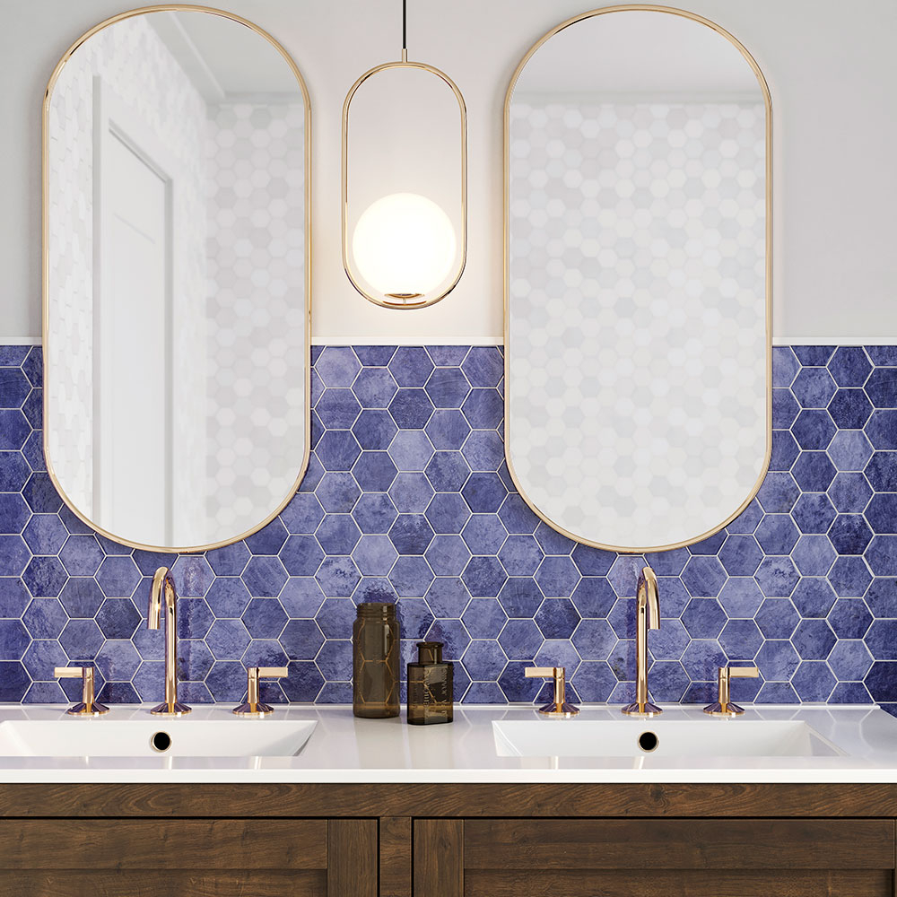 Hexagon Klinker Hex Nouveau Blå Blank 27x51 cm | Hill Ceramic®