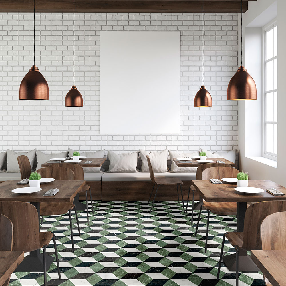 Marmor Hexagon Klinker Artis Vit-Svart-Grön Matt 15x17 cm