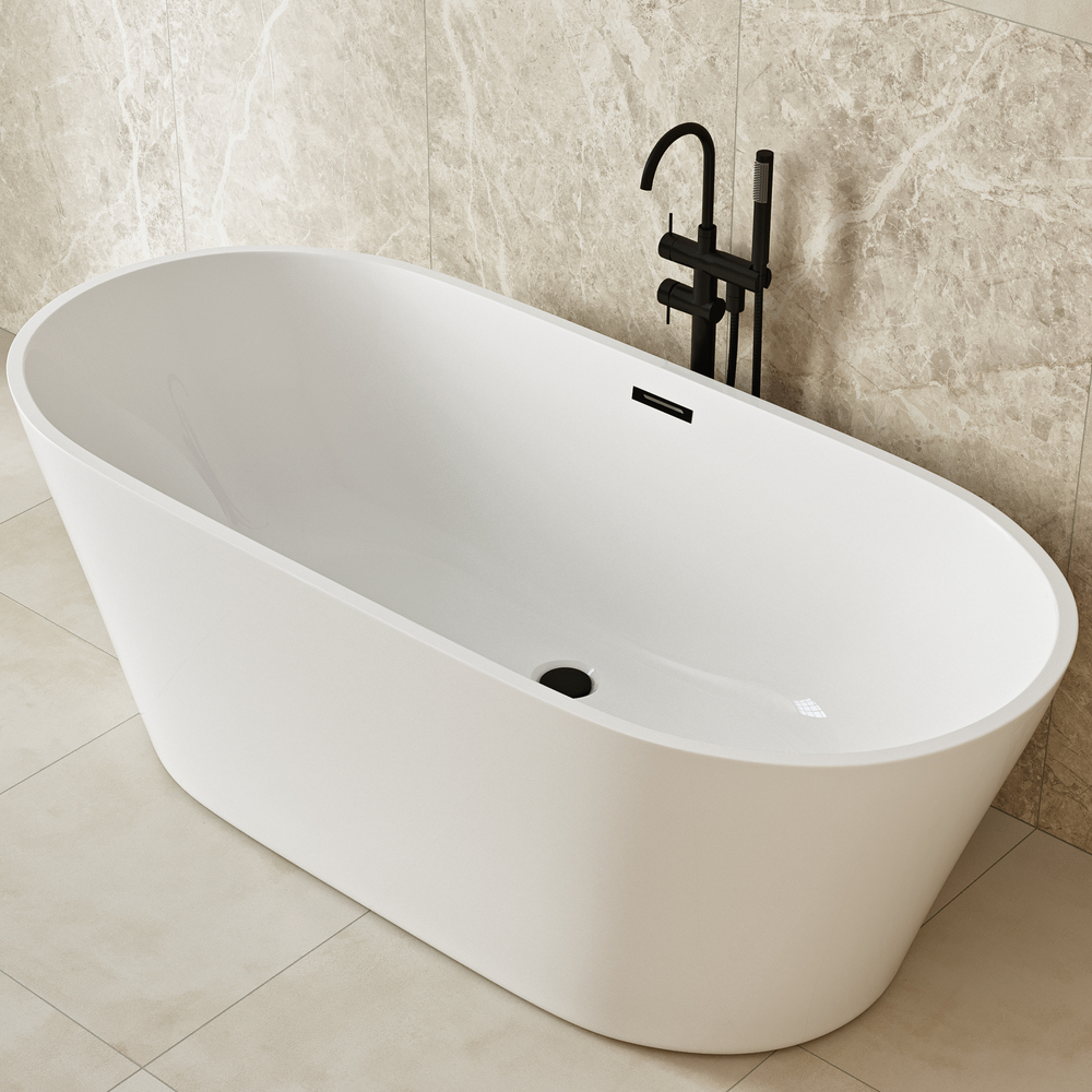 Badkar Luna Vit Blank 170x75 cm med Svart Bräddavlopp