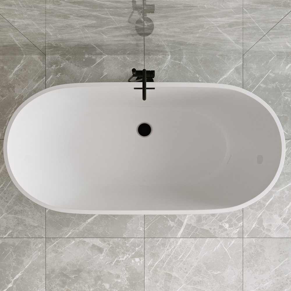 Badkar Luna Vit Blank 150x70 cm med Svart Bräddavlopp