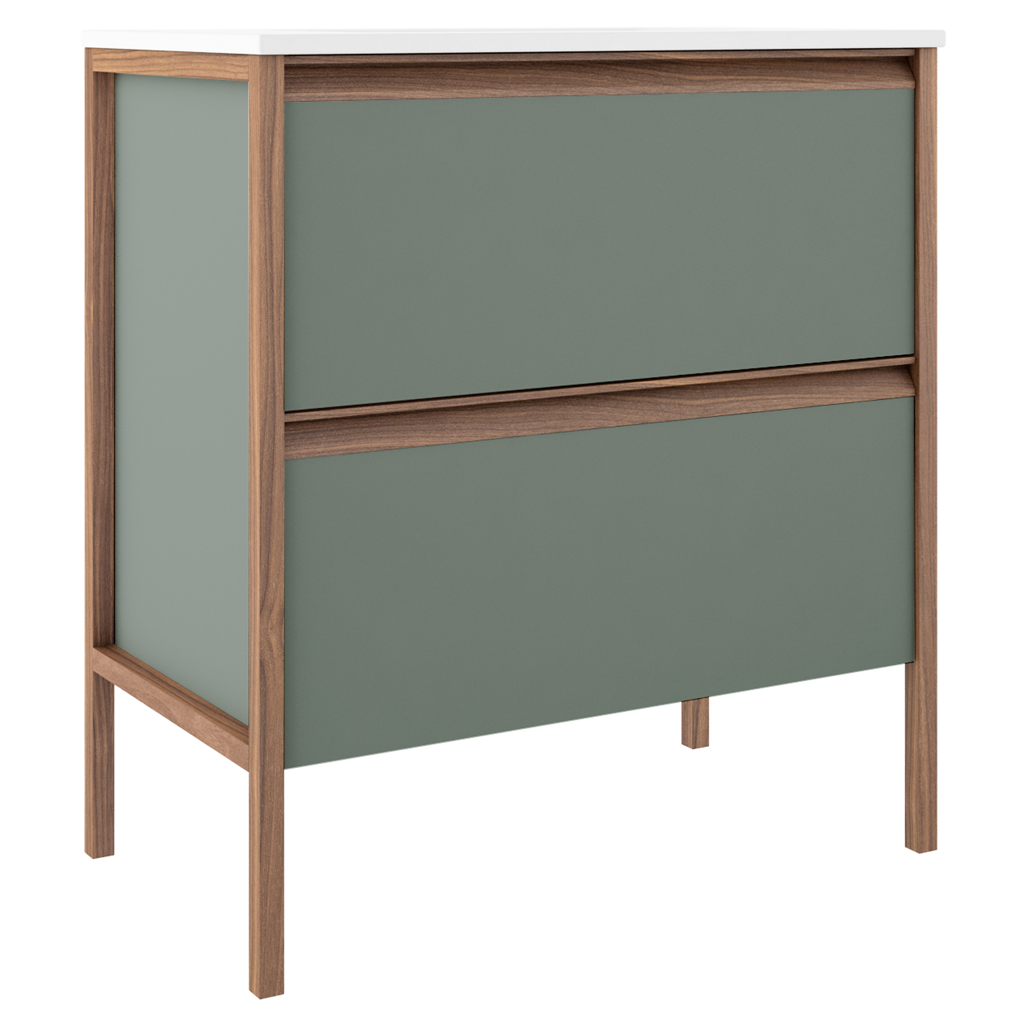 Tvättställsskåp Tone Oliv-Walnut Matt 80 cm, 2 Lådor med Handfat