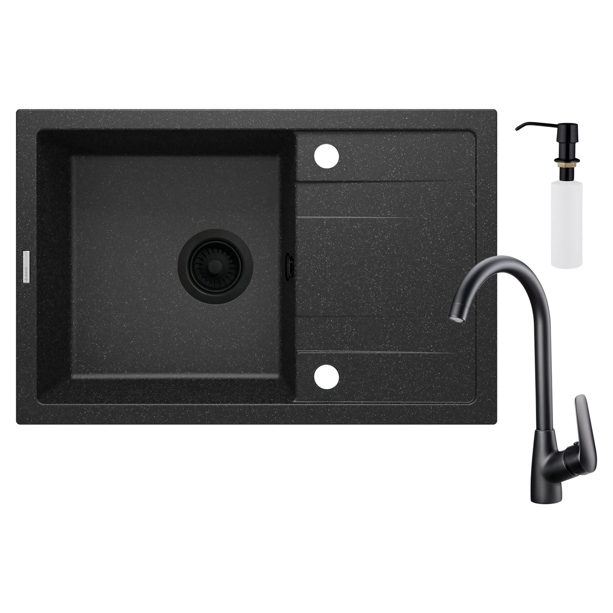 Granit Diskbänk Corio Grafit Matt 67x44 cm med Blandare & Vattenlås och ...