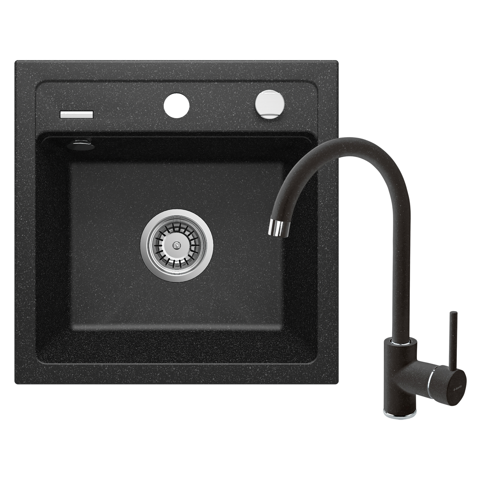 Granit Diskho Zorba Grafit Matt 44x44 cm med Blandare & Vattenlås