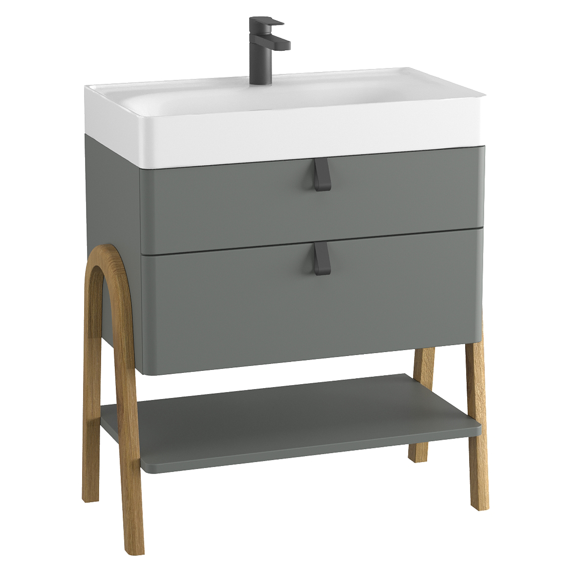 Tvättställsskåp Velar Grå Matt 70 cm med Handfat Vit Blank