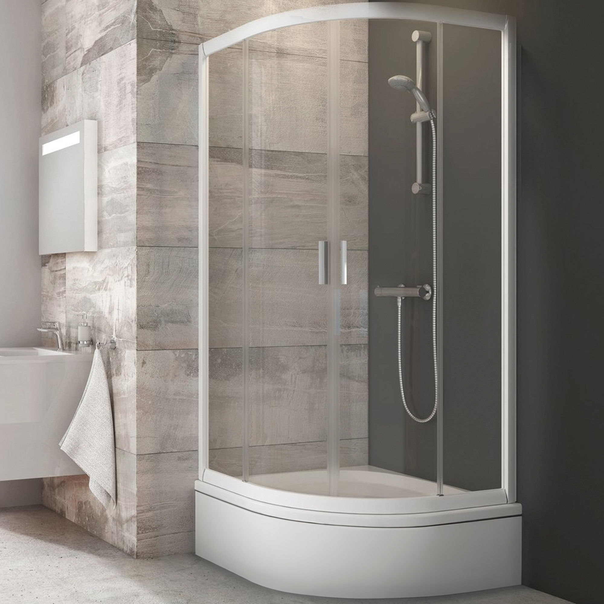 Ravak Duschhörn med Duschkar Sabina 90x90 cm Rund Vit Matt