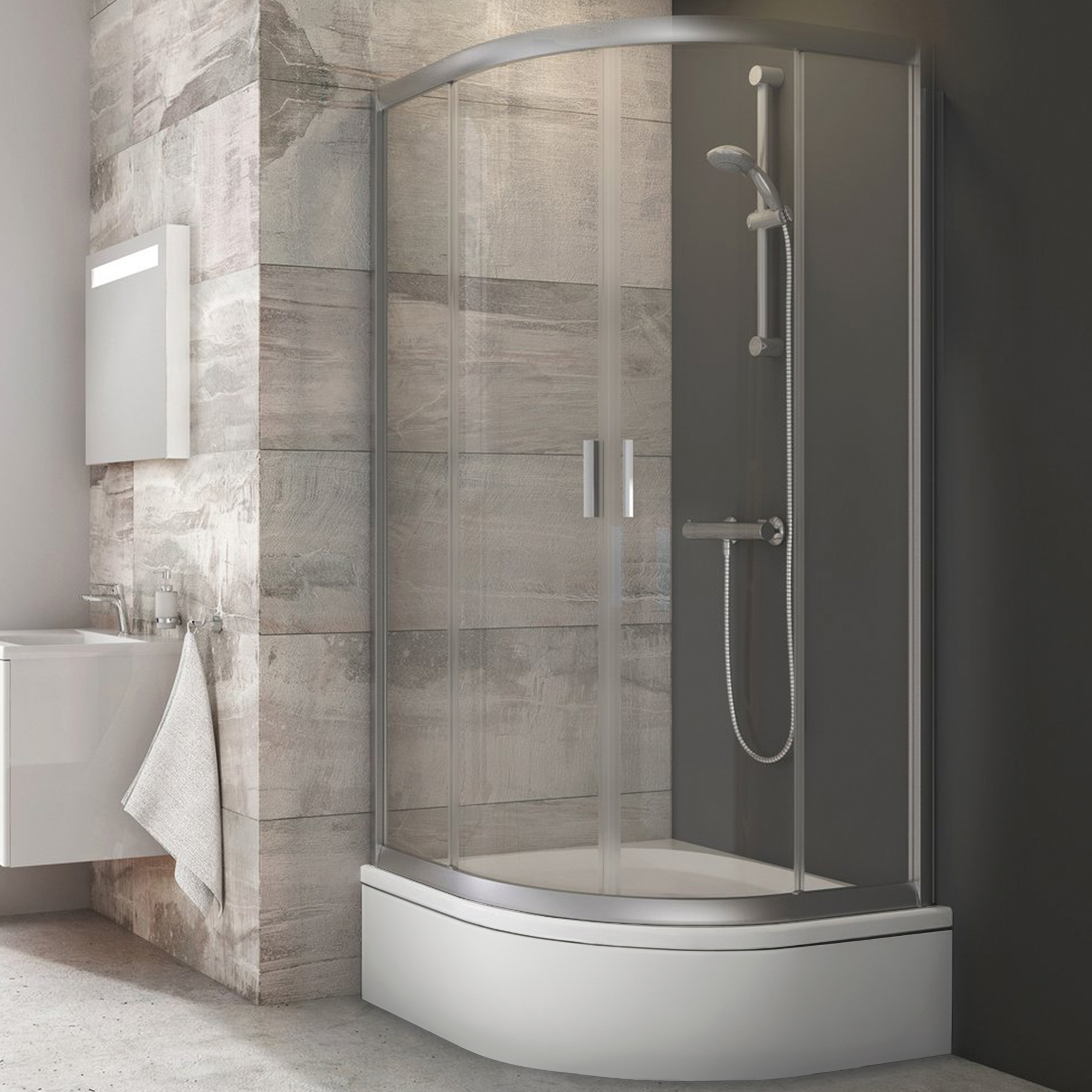 Ravak Duschhörn med Duschkar Sabina 90x90 cm Rund Krom Satin