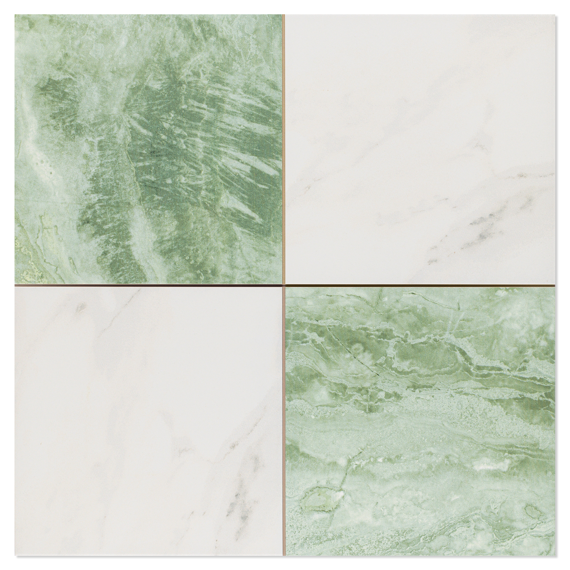 Marmor Klinker Checkermarble Vit-Grön Matt 44x44 cm | Hill Ceramic®