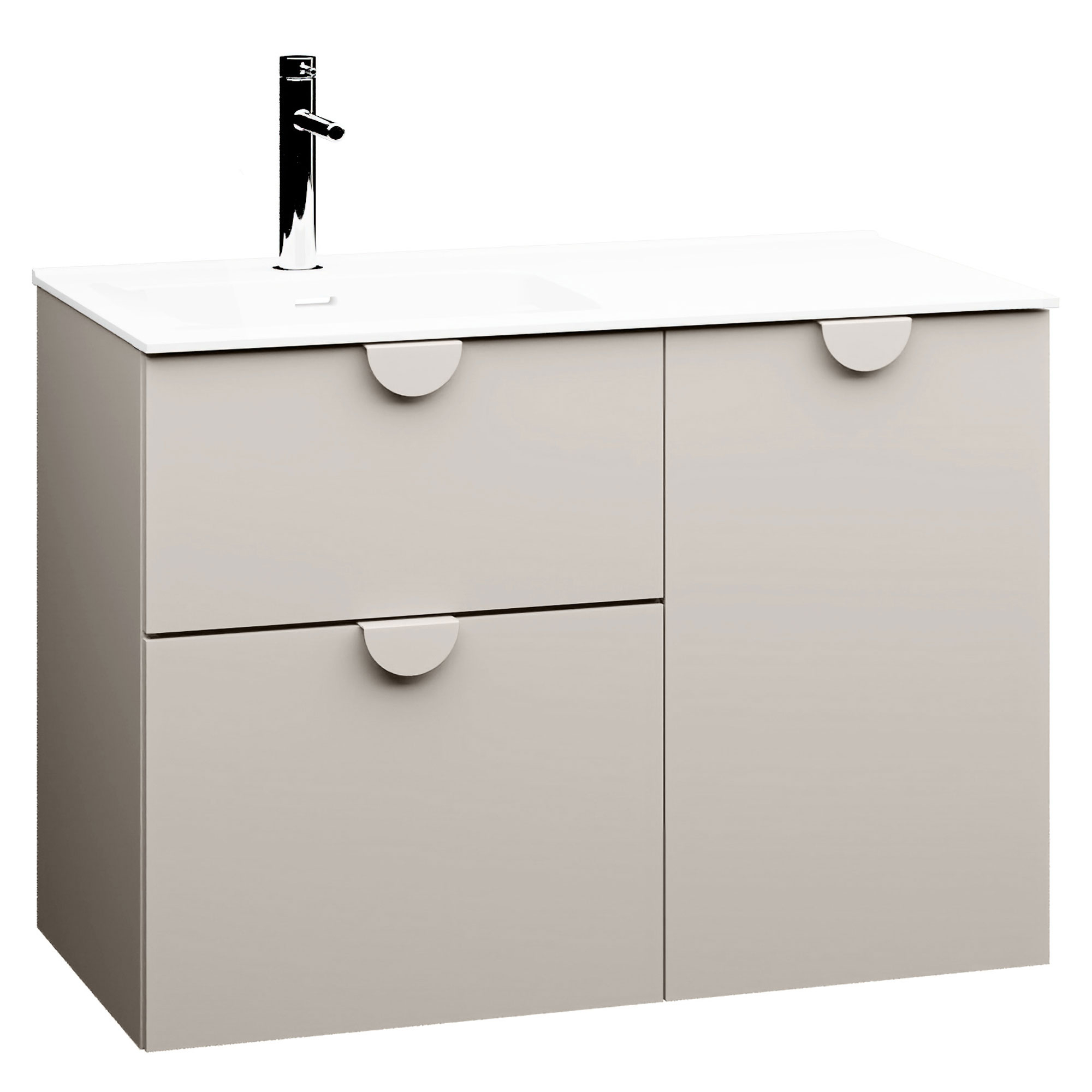 Tvättställsskåp Celeste Beige Matt 90 cm med Handfat Vit Blank