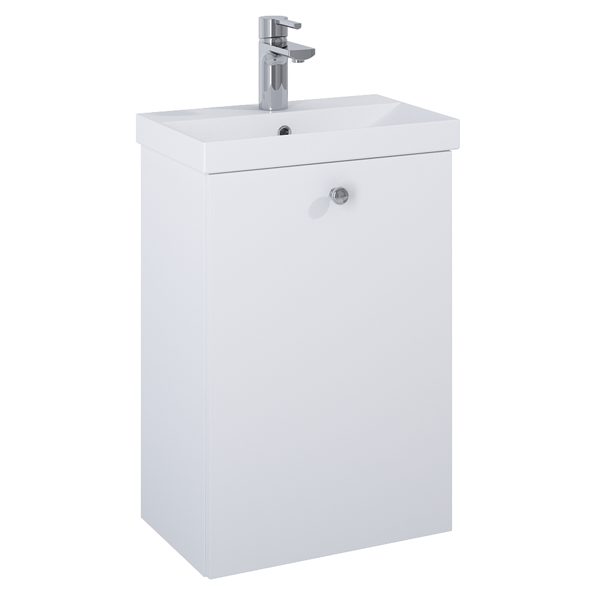 Tvättställsskåp Krom Minimal Vit Matt 45 cm & Handfat Vit Blank