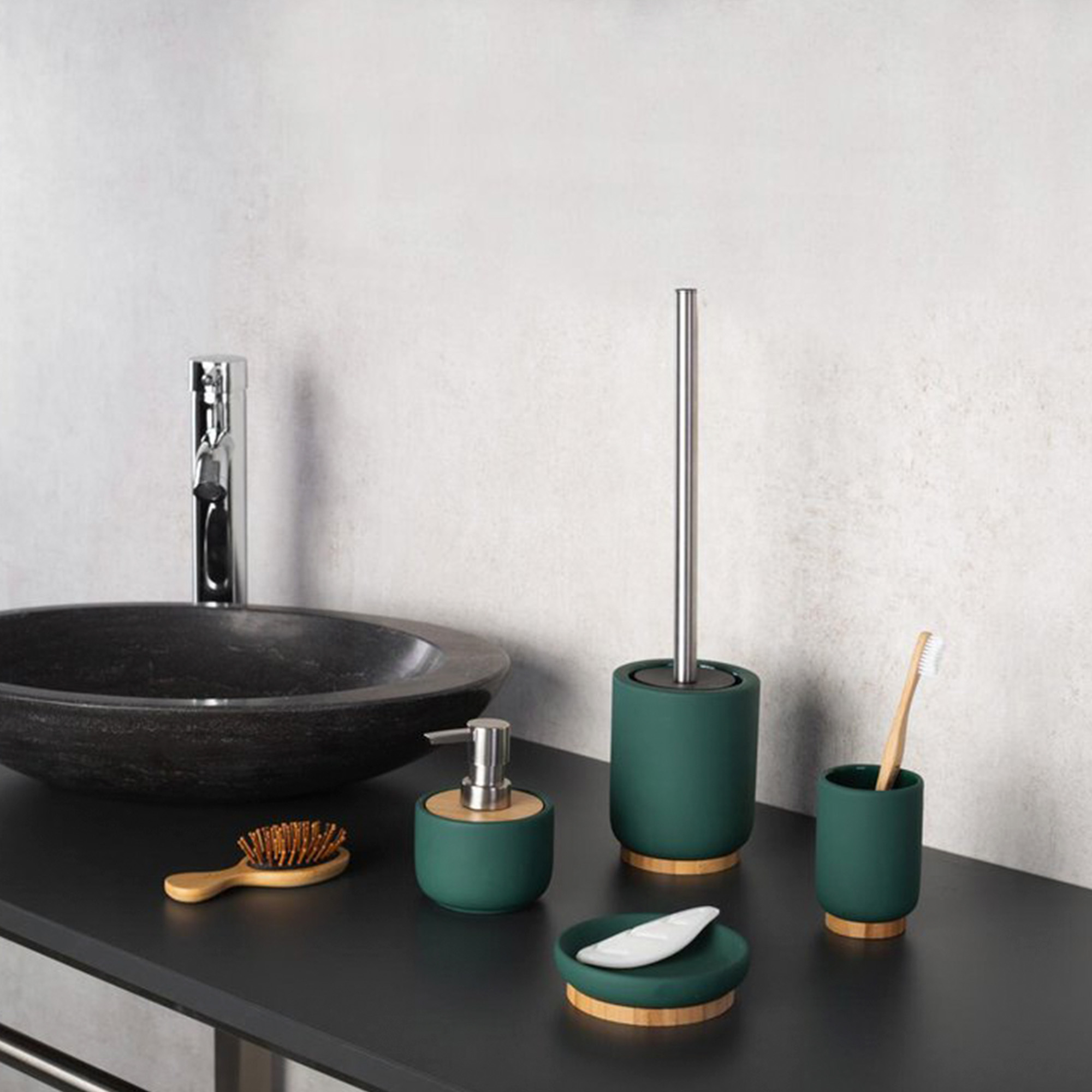 Set av Badrumstillbehör Eloise Grön Matt | Hill Ceramic®