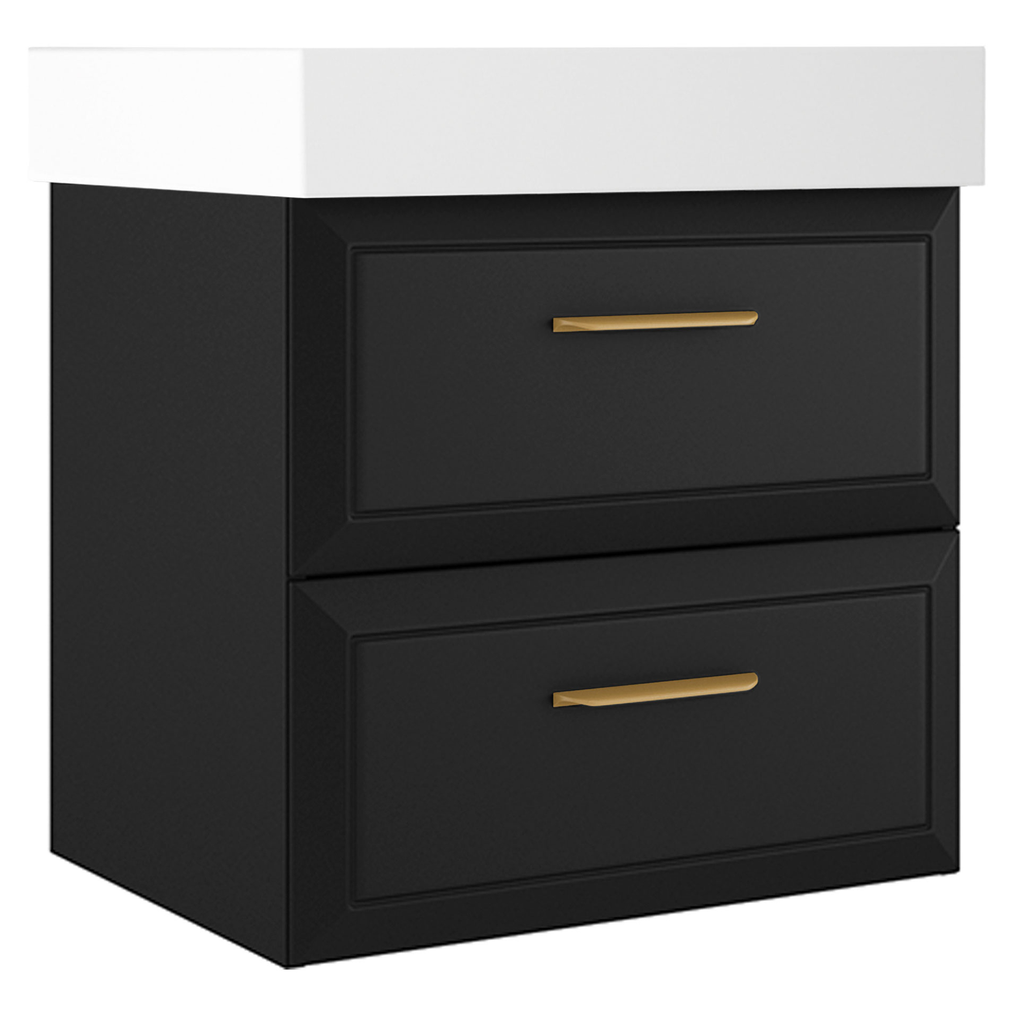 Tvättställsskåp Gold Tandem Svart Matt 60 cm med Butler Handfat Vit Blank