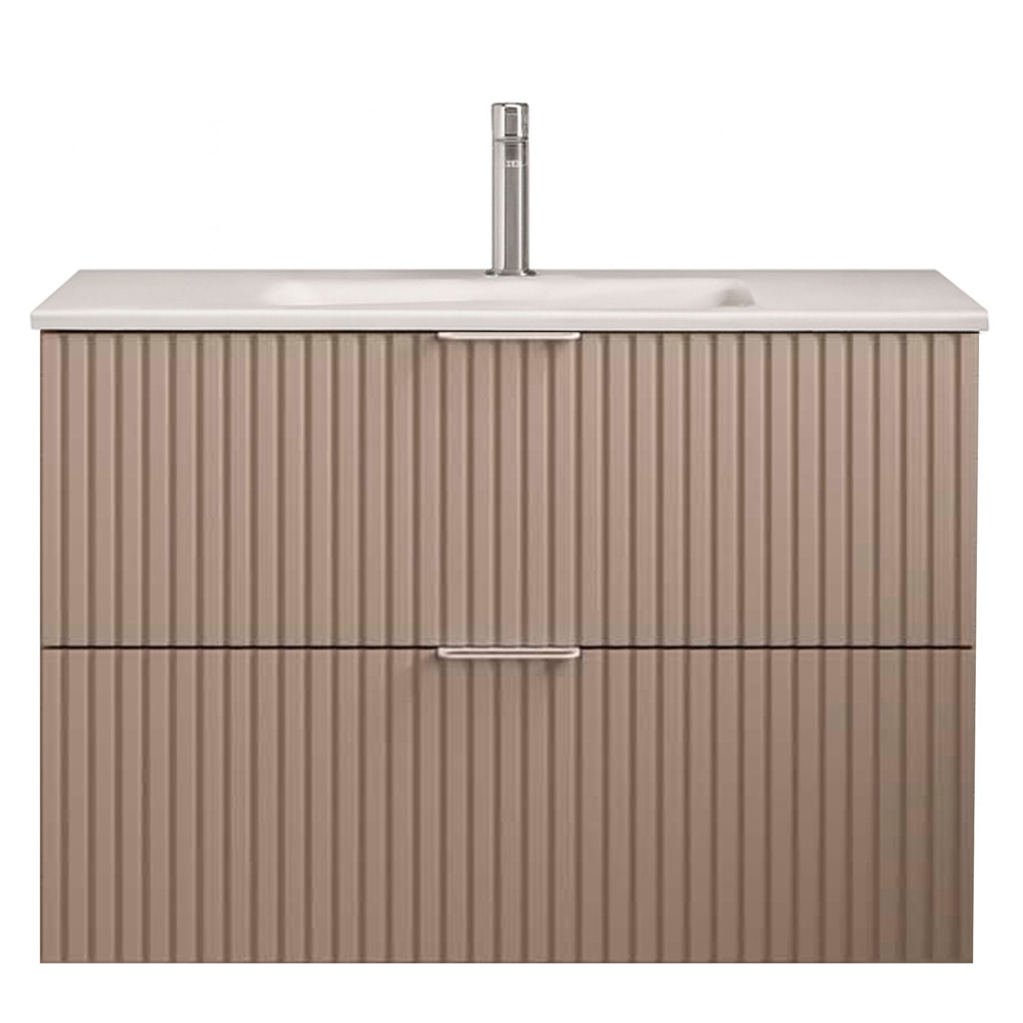 Tvättställsskåp Runa Beige Matt 90 cm med 2 Lådor & Handfat Vit Matt