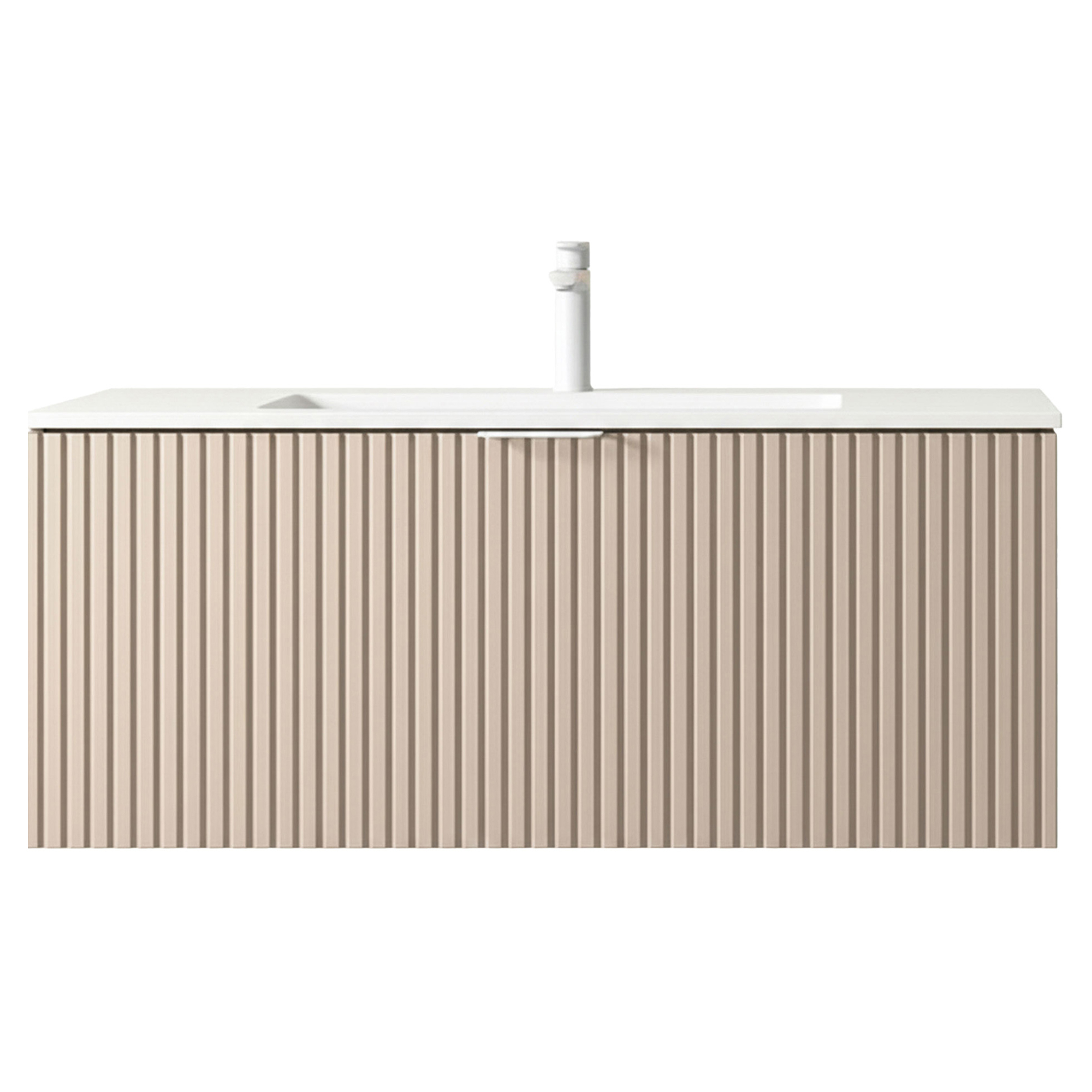 Tvättställsskåp Runa Beige Matt 100 cm med Handfat Vit Matt