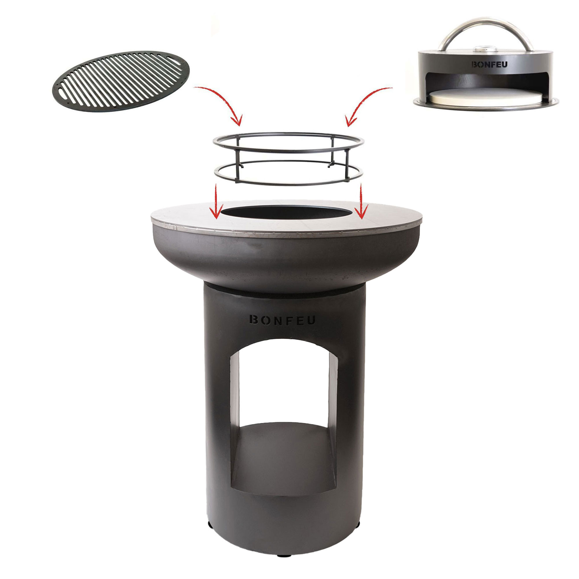 BonFeu Set med BonBiza Eldstad Öppen Svart, Subbel Stålring för Grill ...