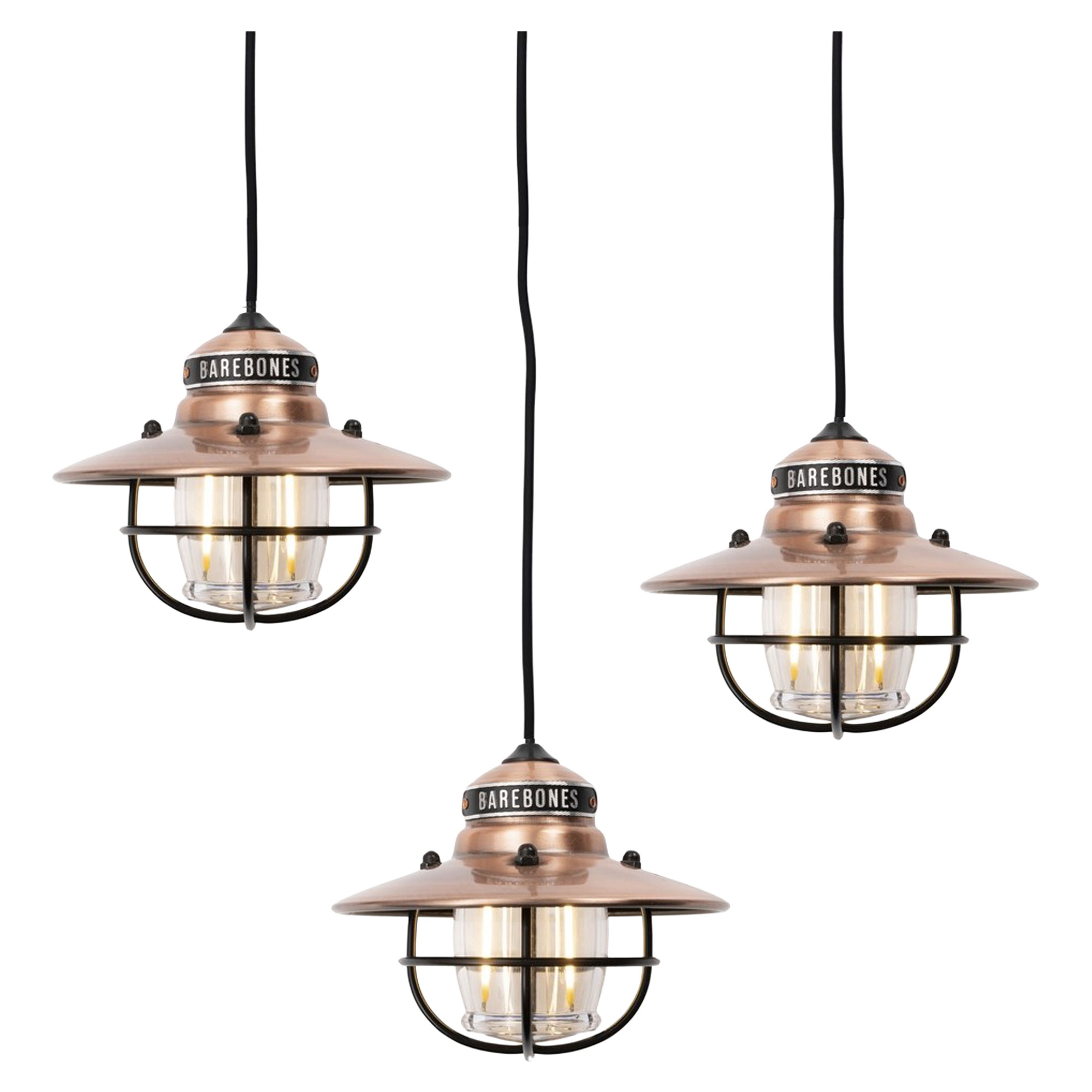 Barebones Hängande Lampa Trio Edison Koppar | Hill Ceramic®