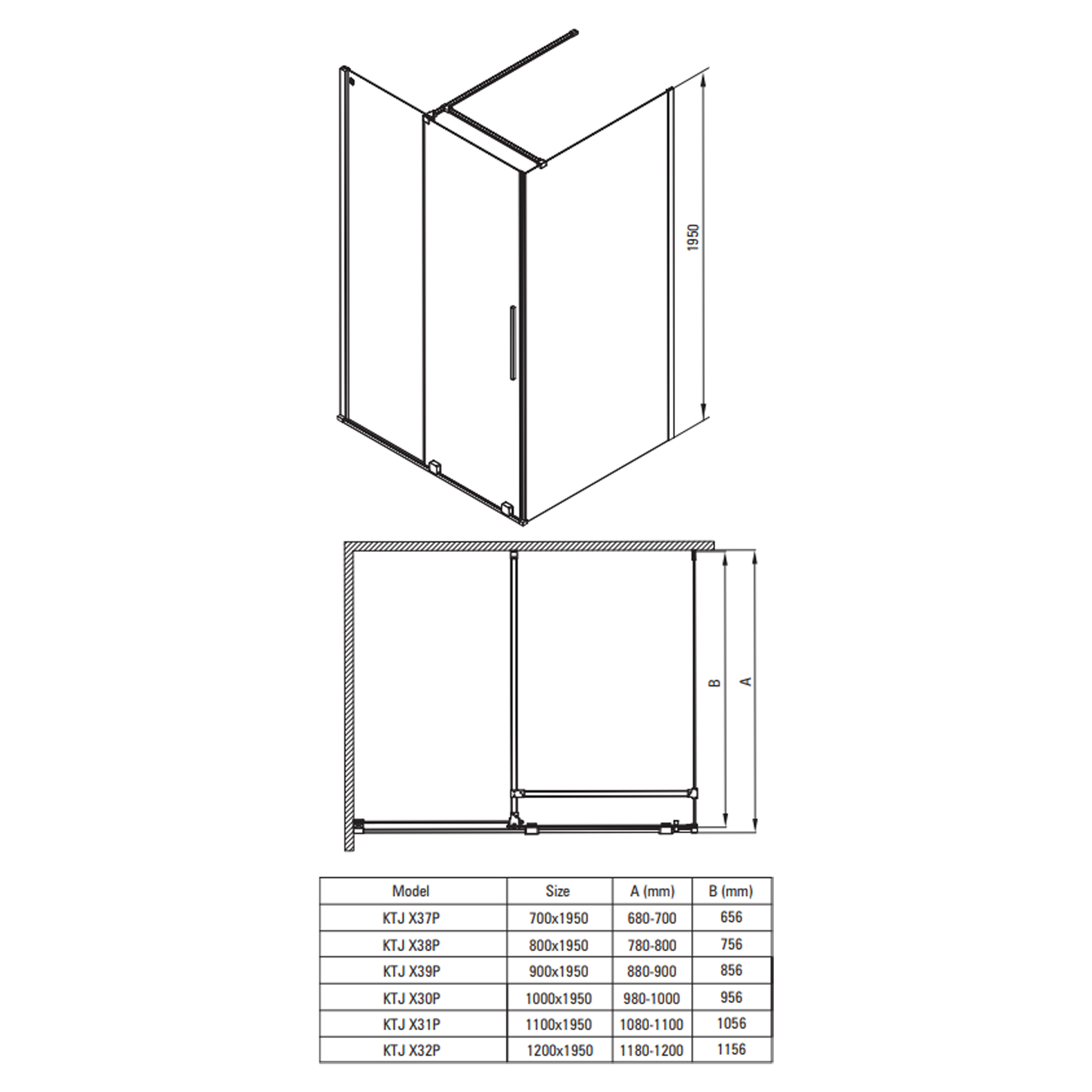 Duschhörn Prizma 100 + 90 cm Krom Blank | Hill Ceramic®