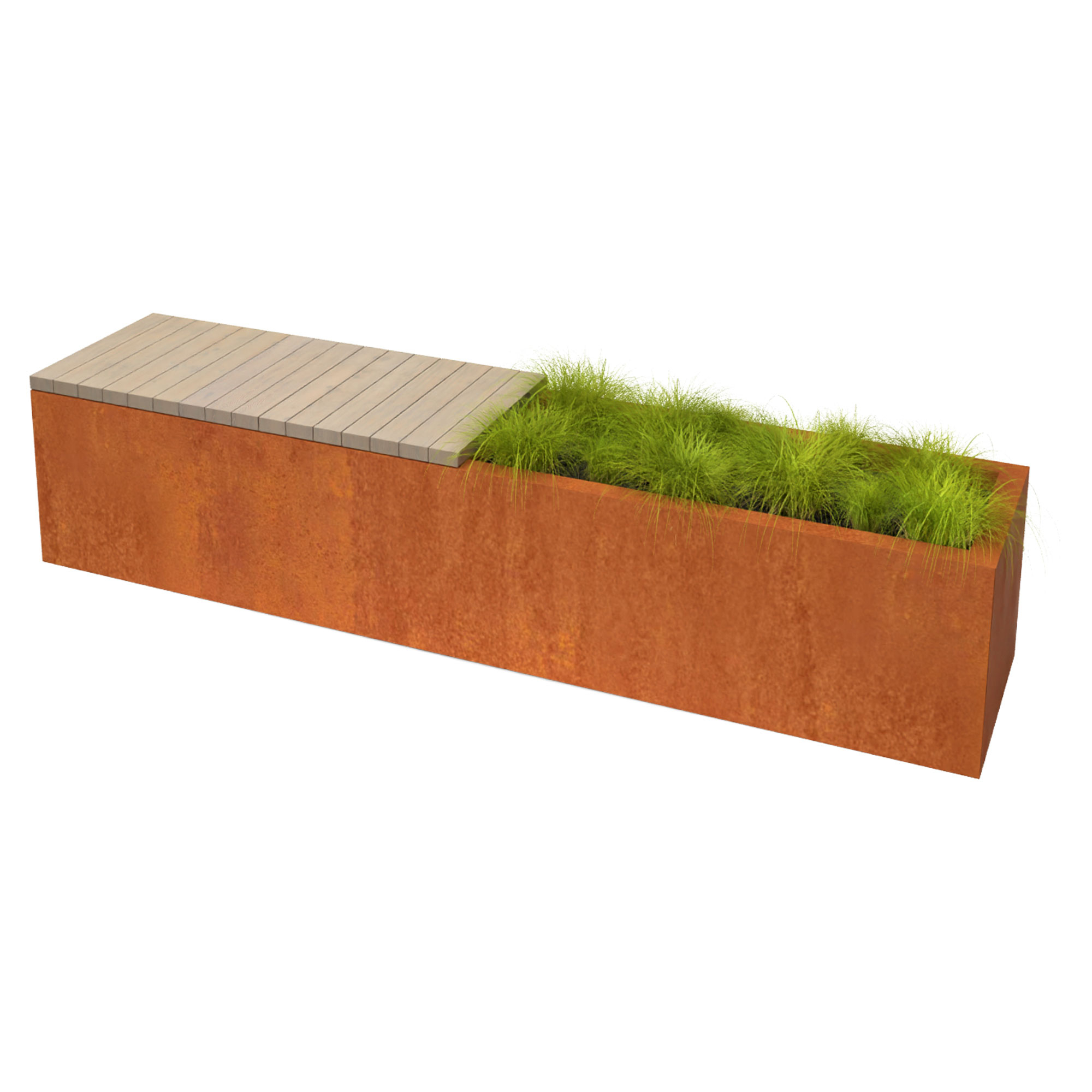 Odlingslåda S med Sittbänk Florex Cortenstål 200 cm | Hill Ceramic®