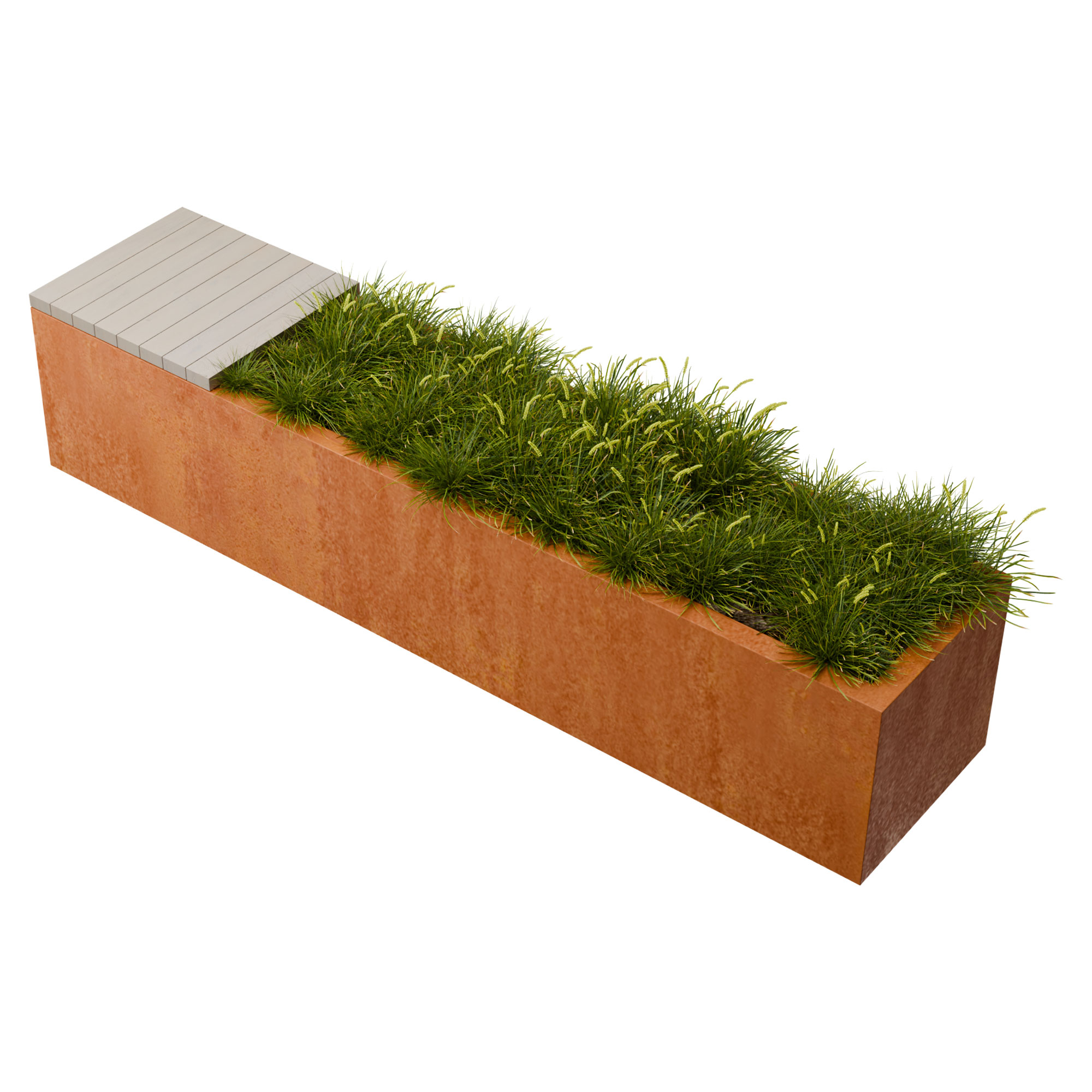 Odlingslåda M med Sittbänk Florex Cortenstål 200 cm | Hill Ceramic®