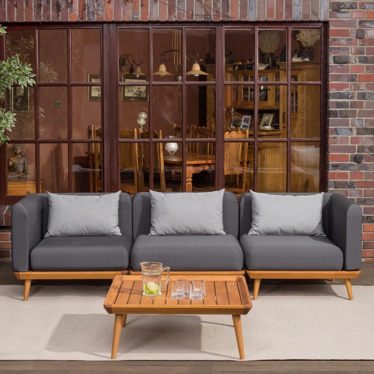 Loungeset Ravensby med 3 Sittmoduler, 3 Kuddar & Bord Grå, Trä