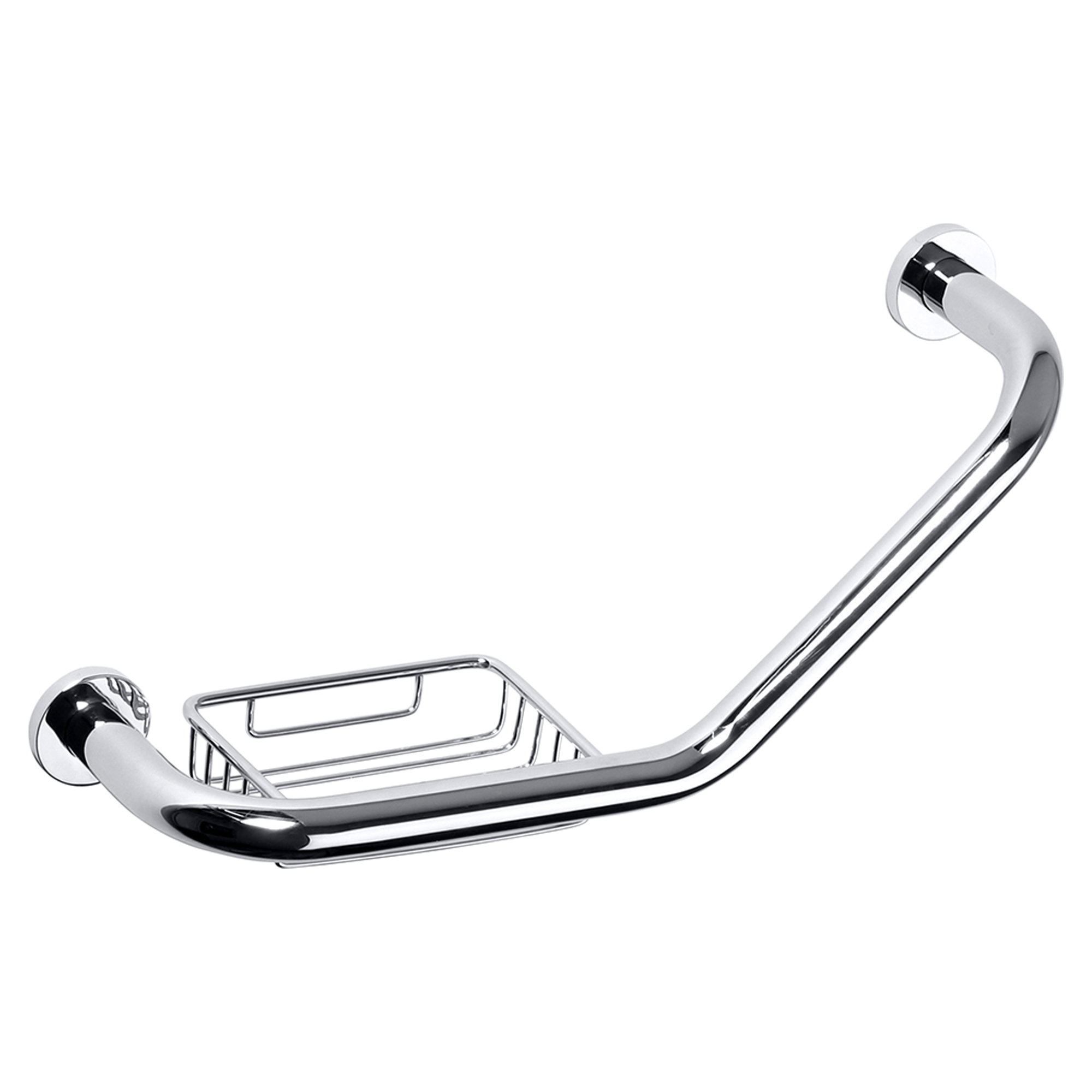 Vinklat Stödhandtag med Tvålkopp Krom Blank | Hill Ceramic®