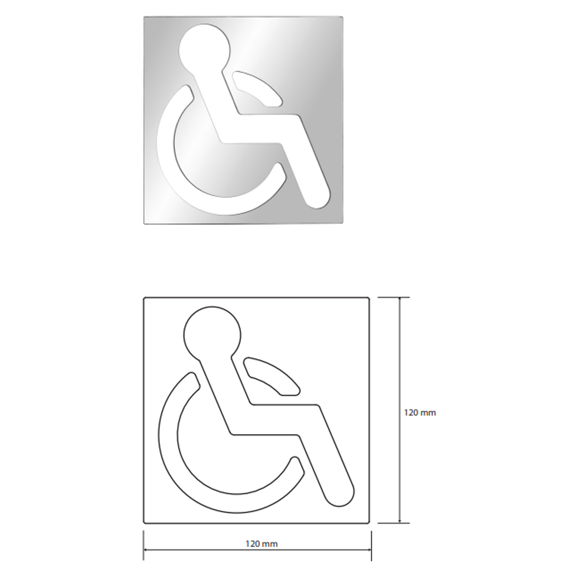 Handikapptoalett Piktogram 12x12 cm Krom Matt | Hill Ceramic®