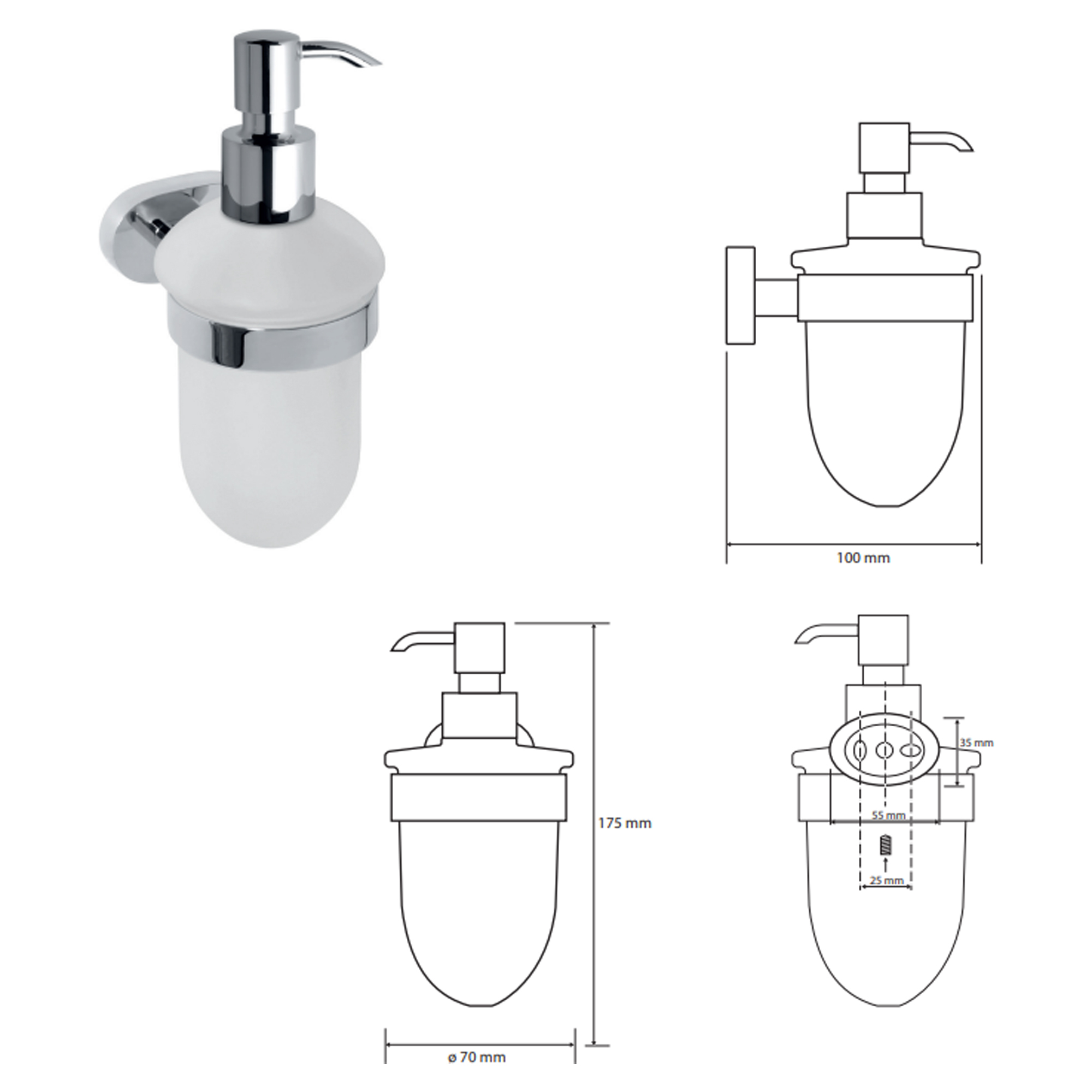 Tvålpump Revine Krom Blank 200 ml | Hill Ceramic®
