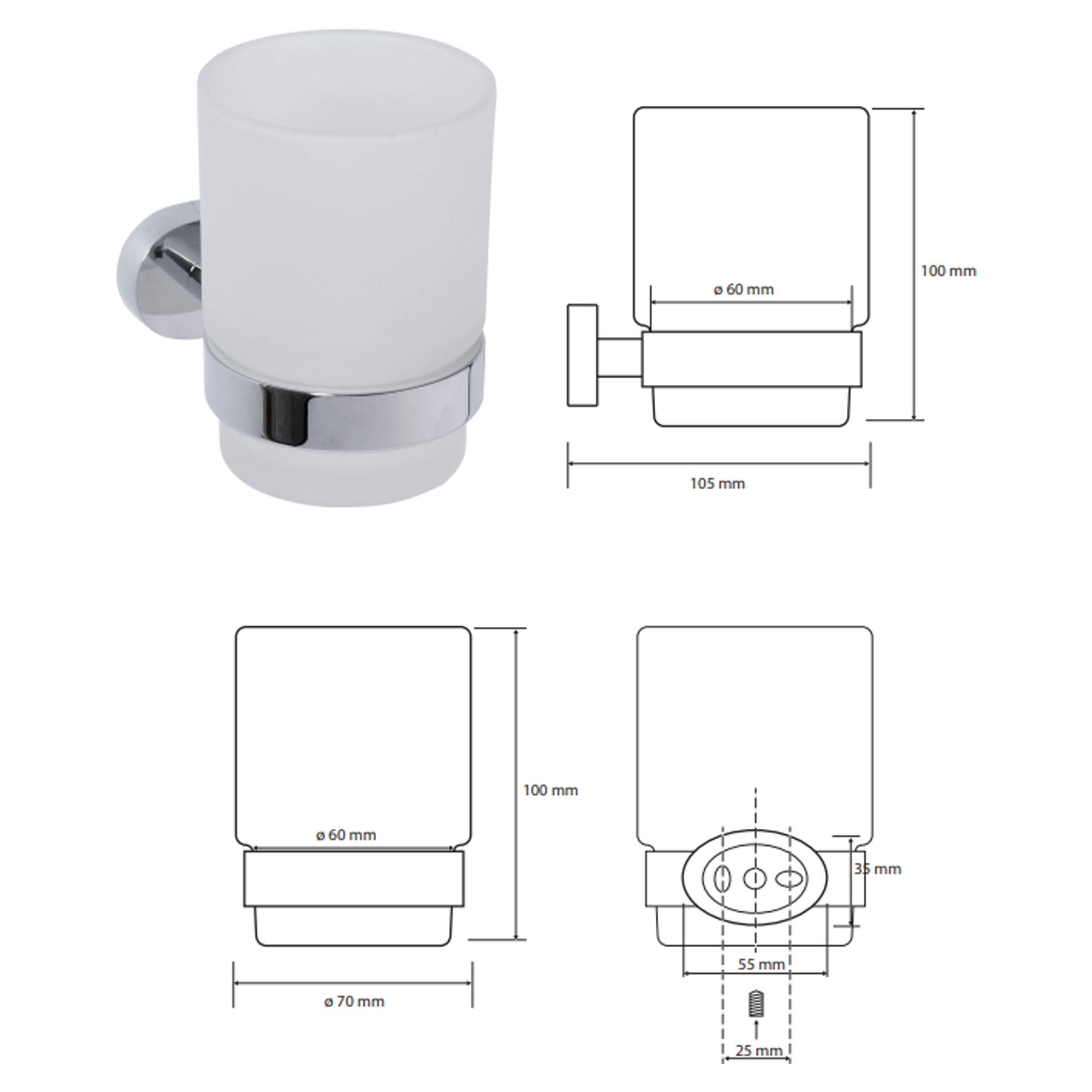 Tandborsthållare Revine Krom Blank | Hill Ceramic®