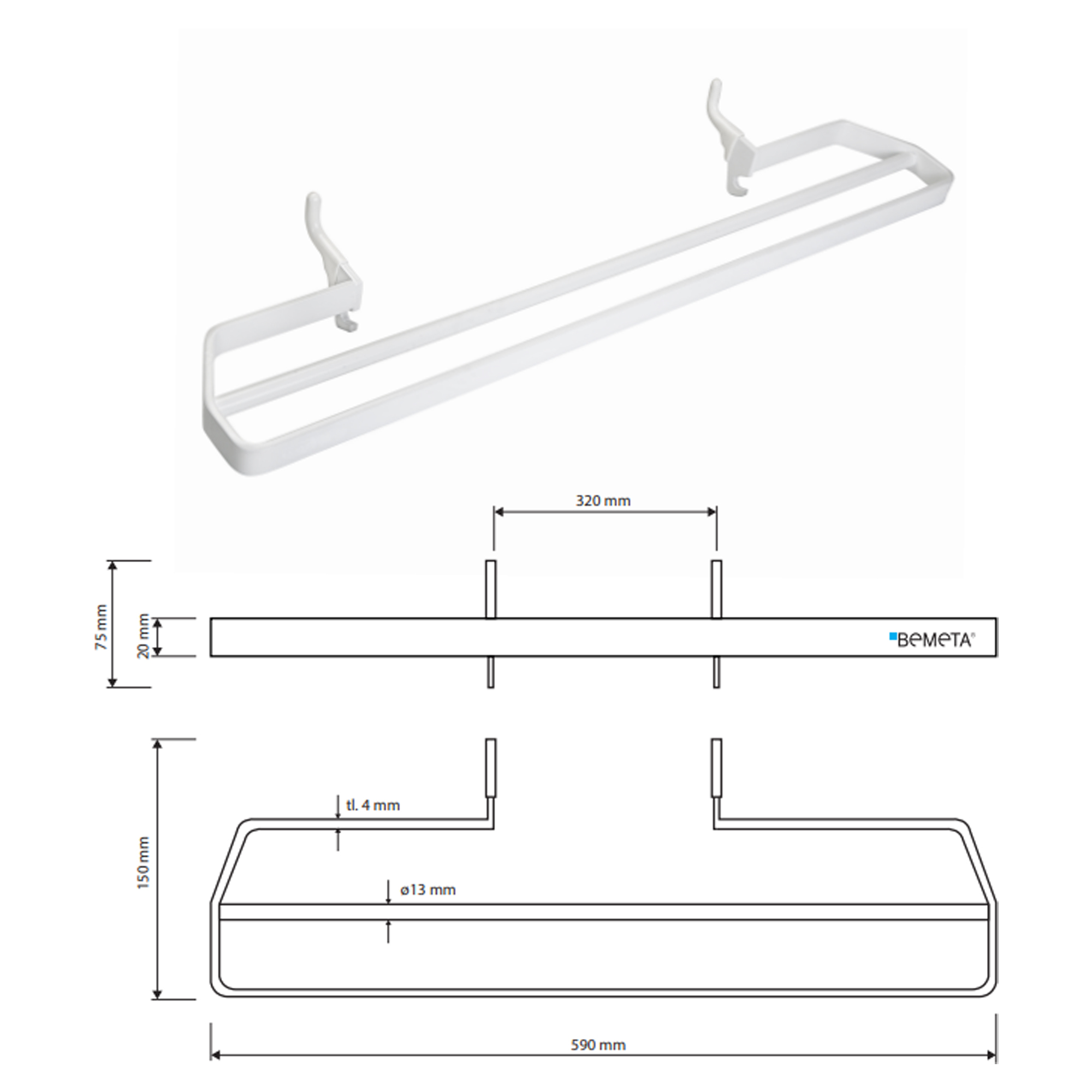 Handdukshållare för Radiator Sorelle Vit Matt 32 cm | Hill Ceramic®