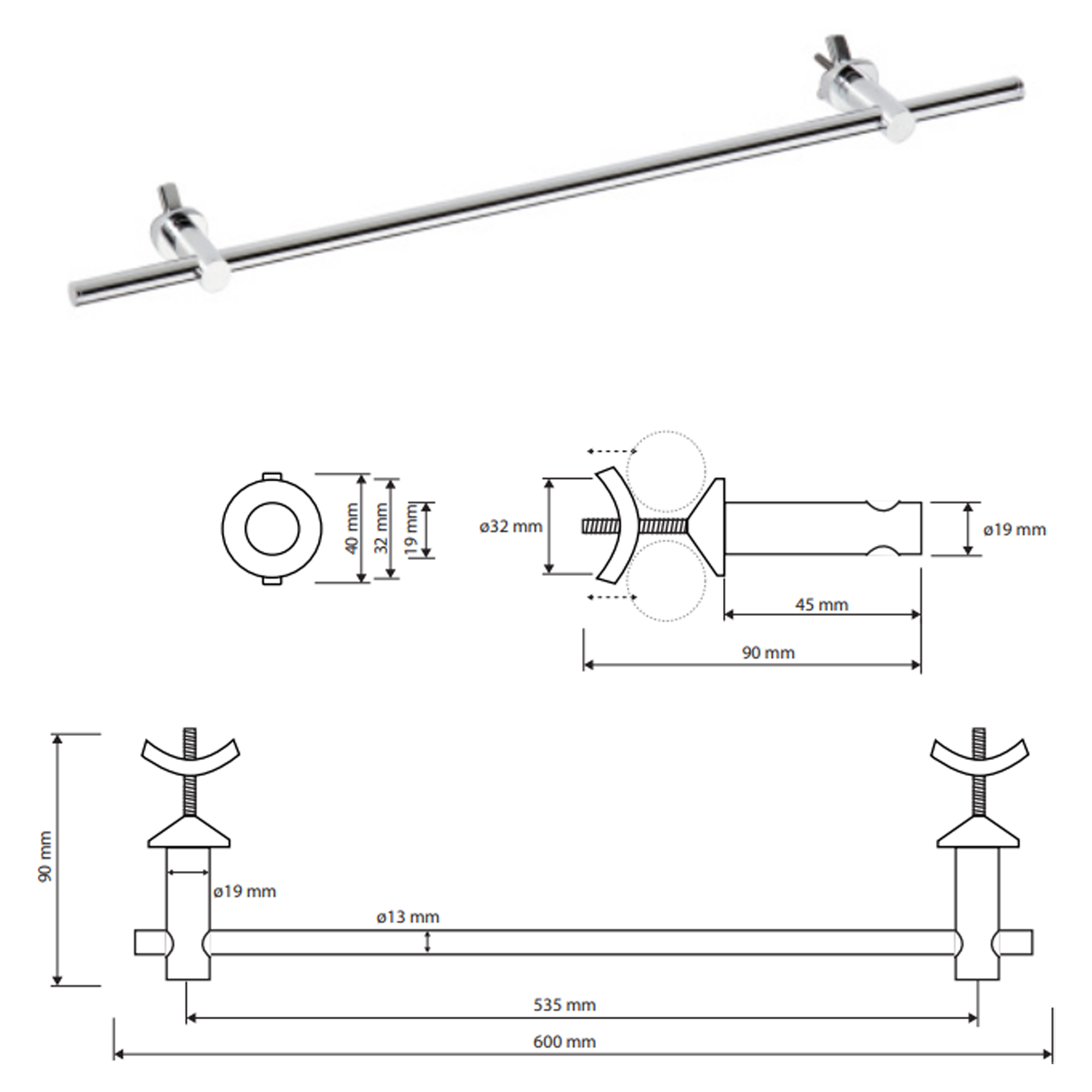 Handdukshållare för Radiator Sorelle Krom Matt 54 cm | Hill Ceramic®
