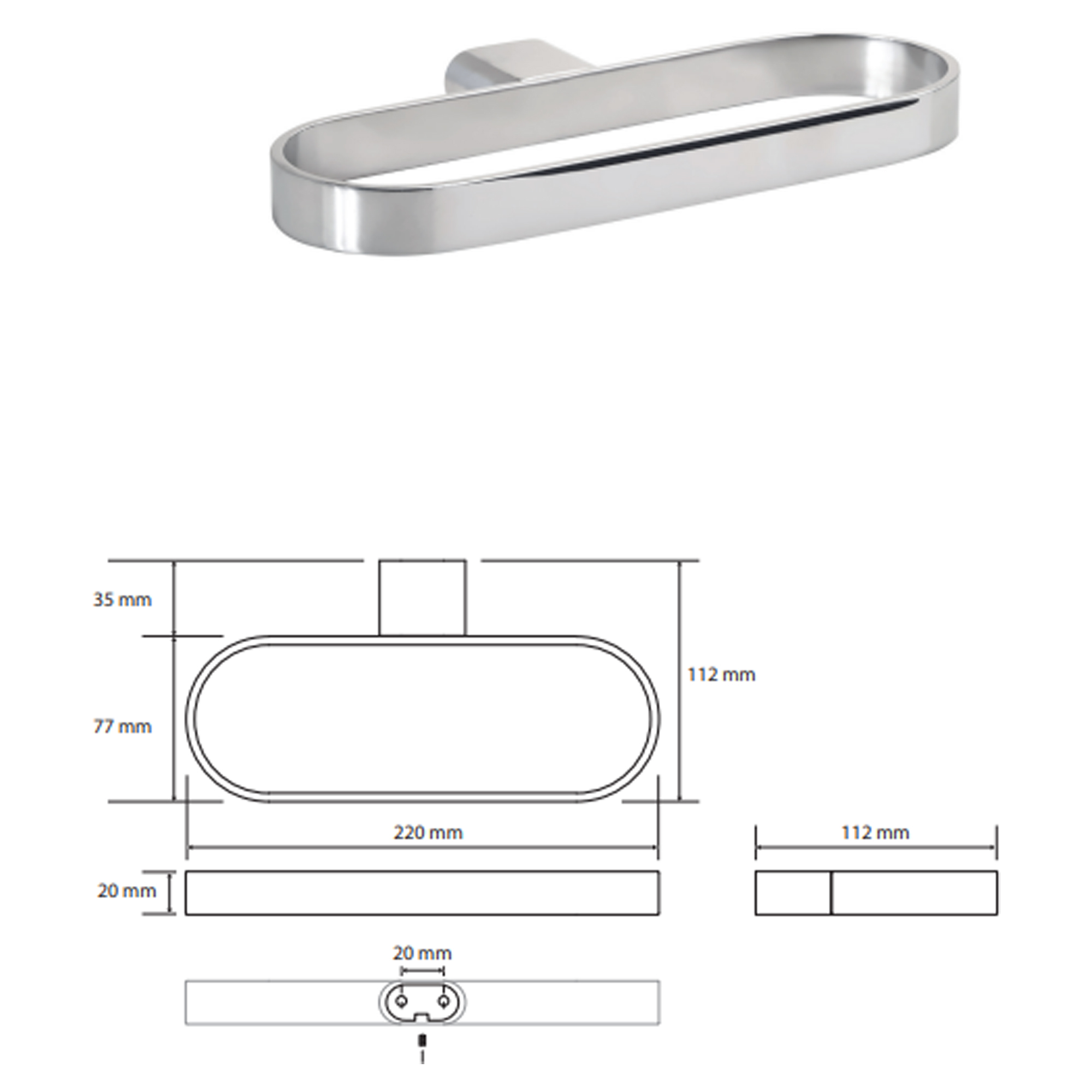 Dubbel Handdukshängare Cendre Krom Blank 22 cm | Hill Ceramic®