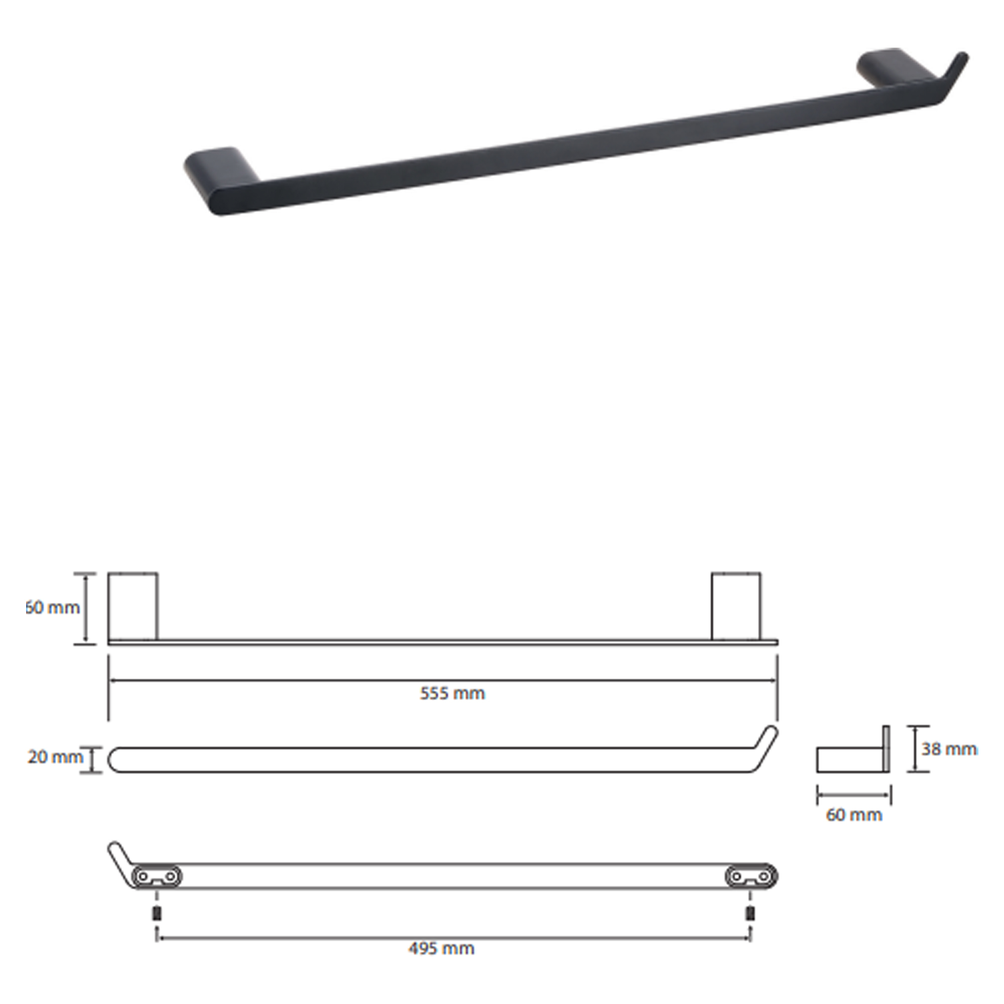 Handdukshängare Cendre Svart Matt 50 cm | Hill Ceramic®
