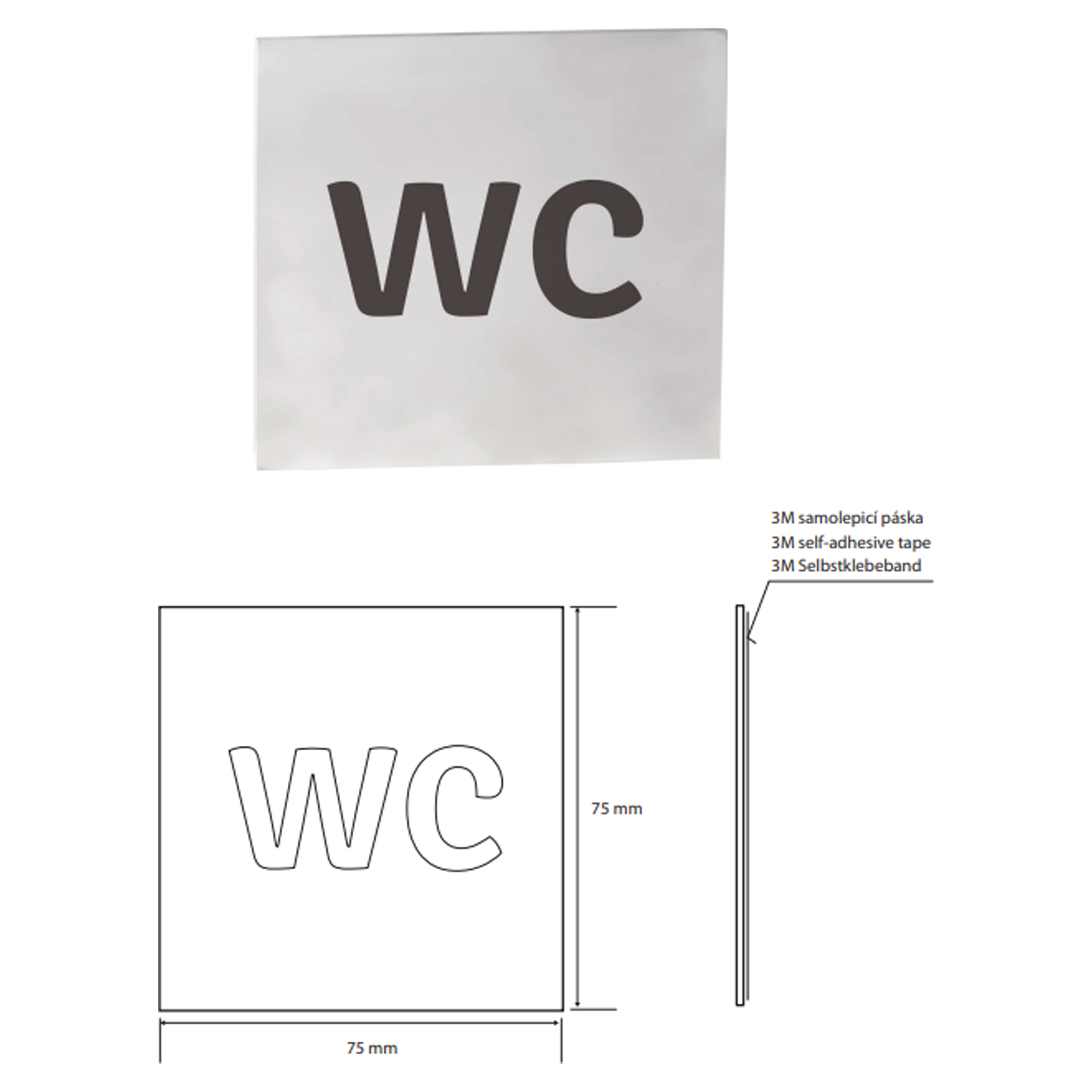 WC Piktogram 8x8 cm Krom Matt | Hill Ceramic®