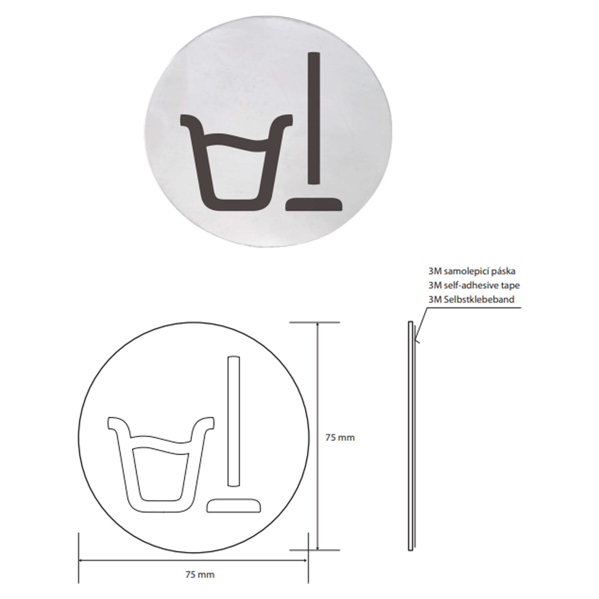 Städutrymme Piktogram 8x8 cm Krom Matt Rund | Hill Ceramic®
