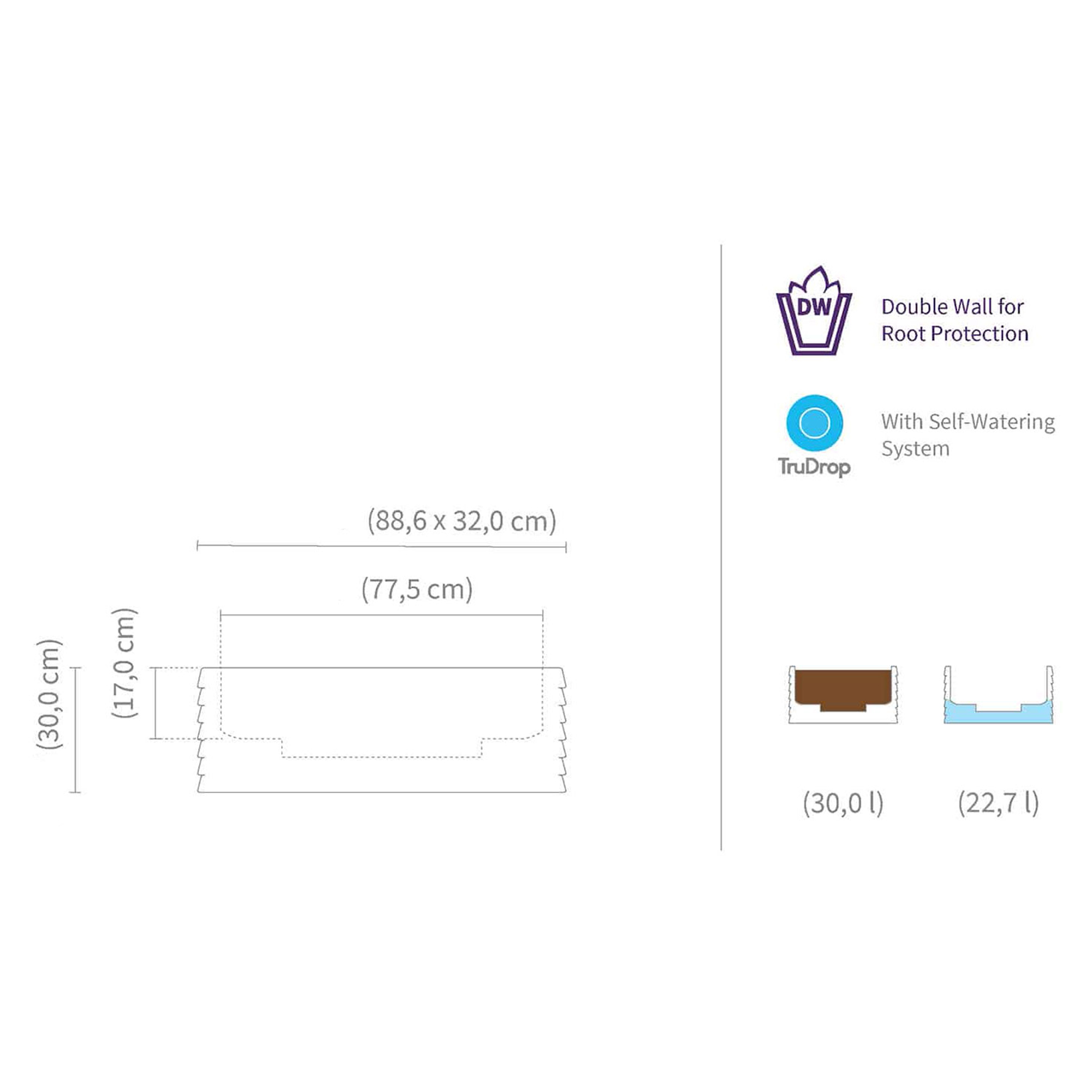 Självvattnande Kruka för Fönster Linton Grå 90 cm | Hill Ceramic®