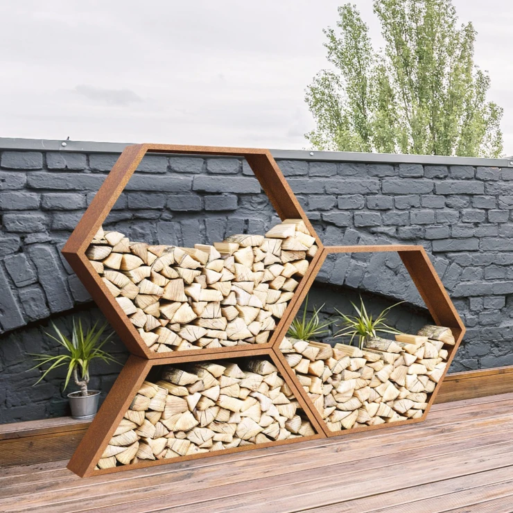 Cortena Vedställ Lena SKL Cortenstål Hexagon 150 cm | Hill Ceramic®